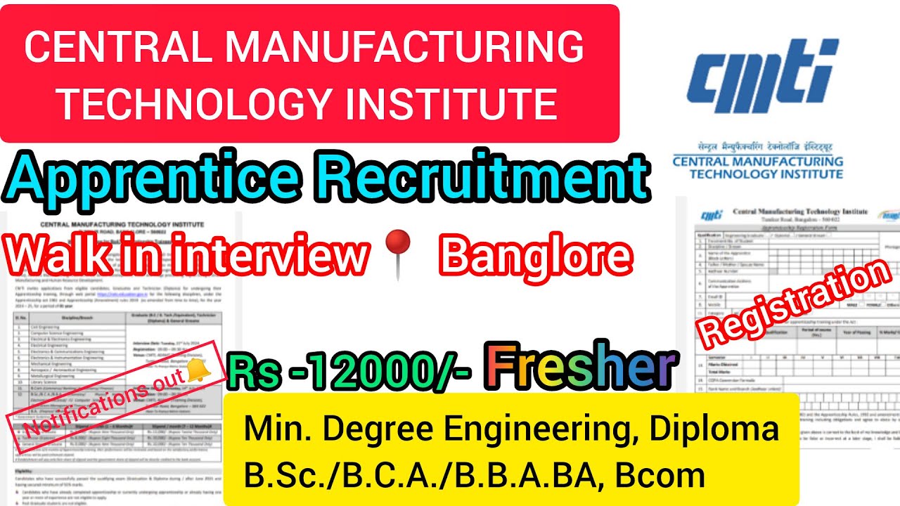 CMTI Apprentice Trainee Walk in Interview Recruitment CENTRAL ...