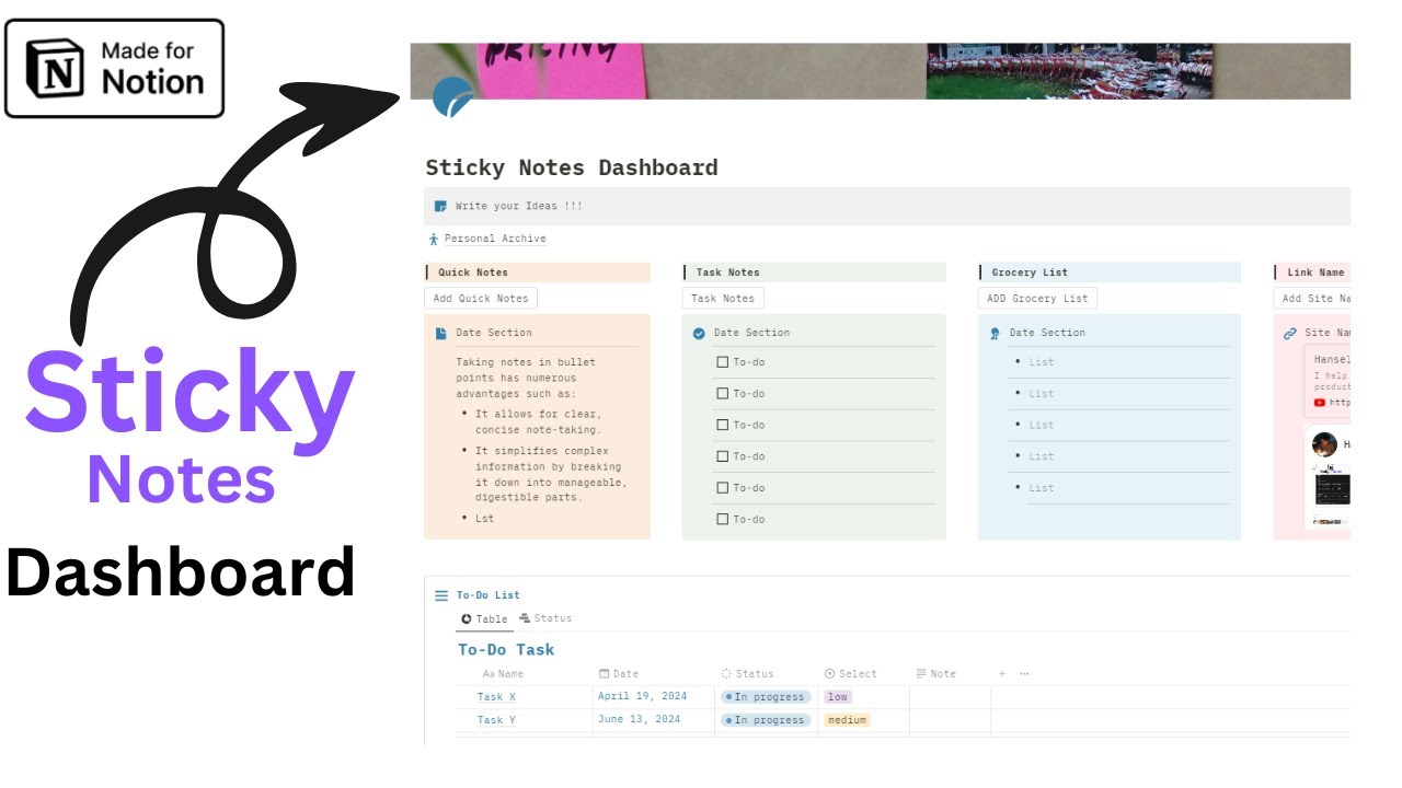 Notion Sticky Notes DashBoard - FREE DOWNLOAD - YouTube