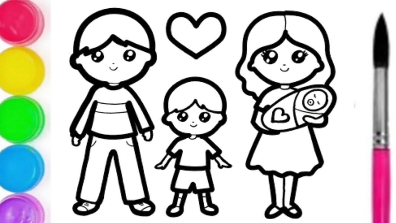 How to Draw Beautiful Family with Cute little baby||easy drawing ...