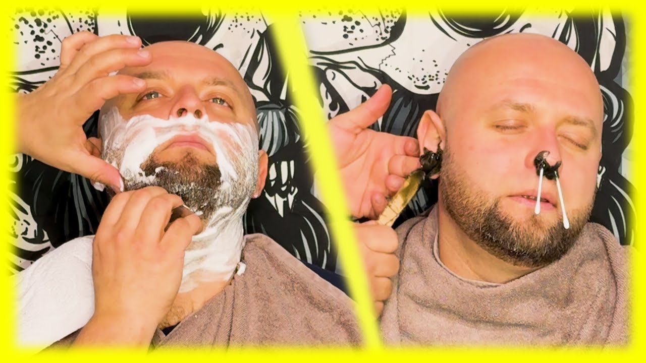 Beard trimming and razor head shave ! Ears + nose wax - YouTube