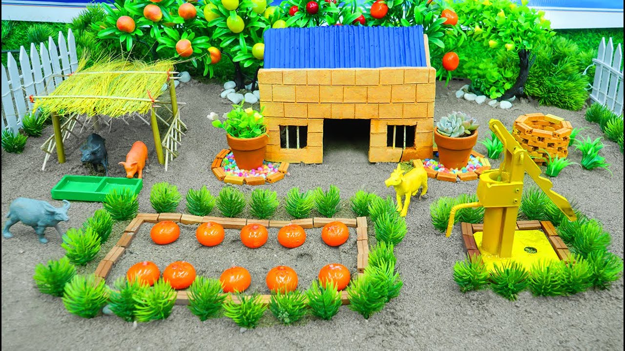 DIY mini Farm Diorama with TOMATO FARM | horse house – cow shed ...