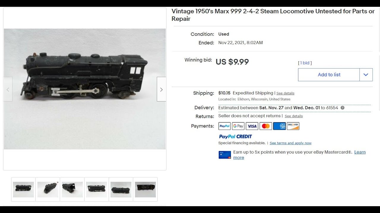 MARX PREWAR 999 / COMPLETE / EBAY $ 10 / ONLY BIDDER / UNBOXING ...