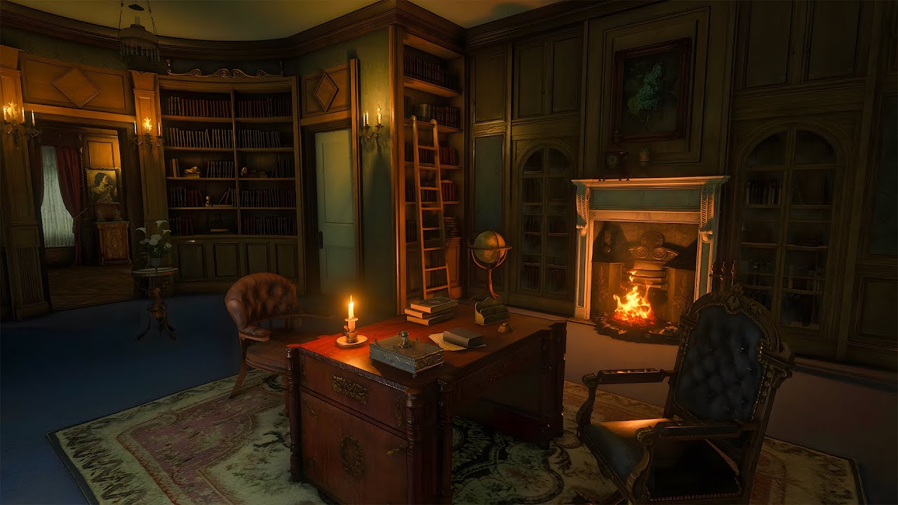 Victorian Study Room - Relaxing Crackling Fireplace for Sleeping for Study - YouTube