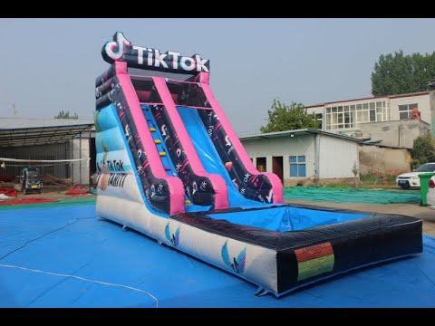 TikTok Theme Inflatable Water Slide with Pool - YouTube
