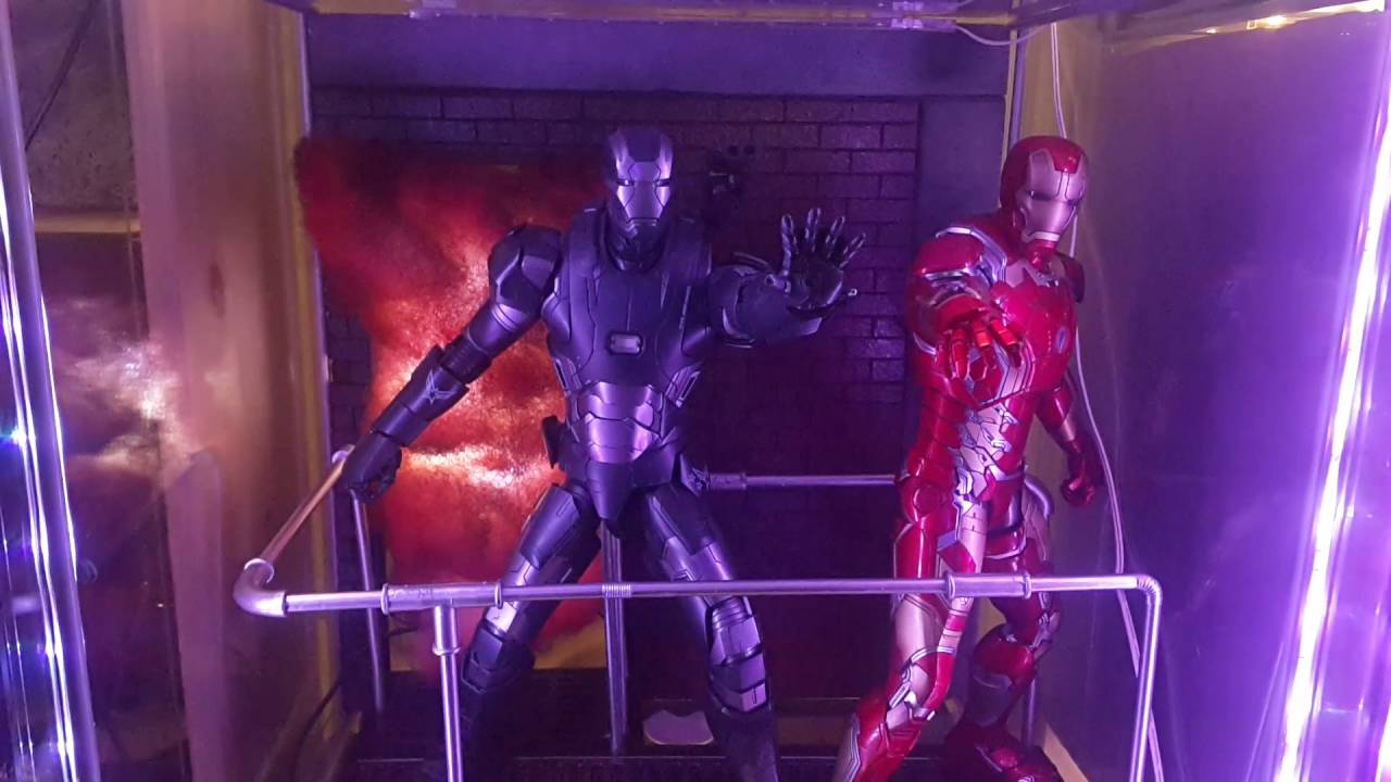 Hot toys diorama flame explosion iron man 3 catwalk war machine - YouTube