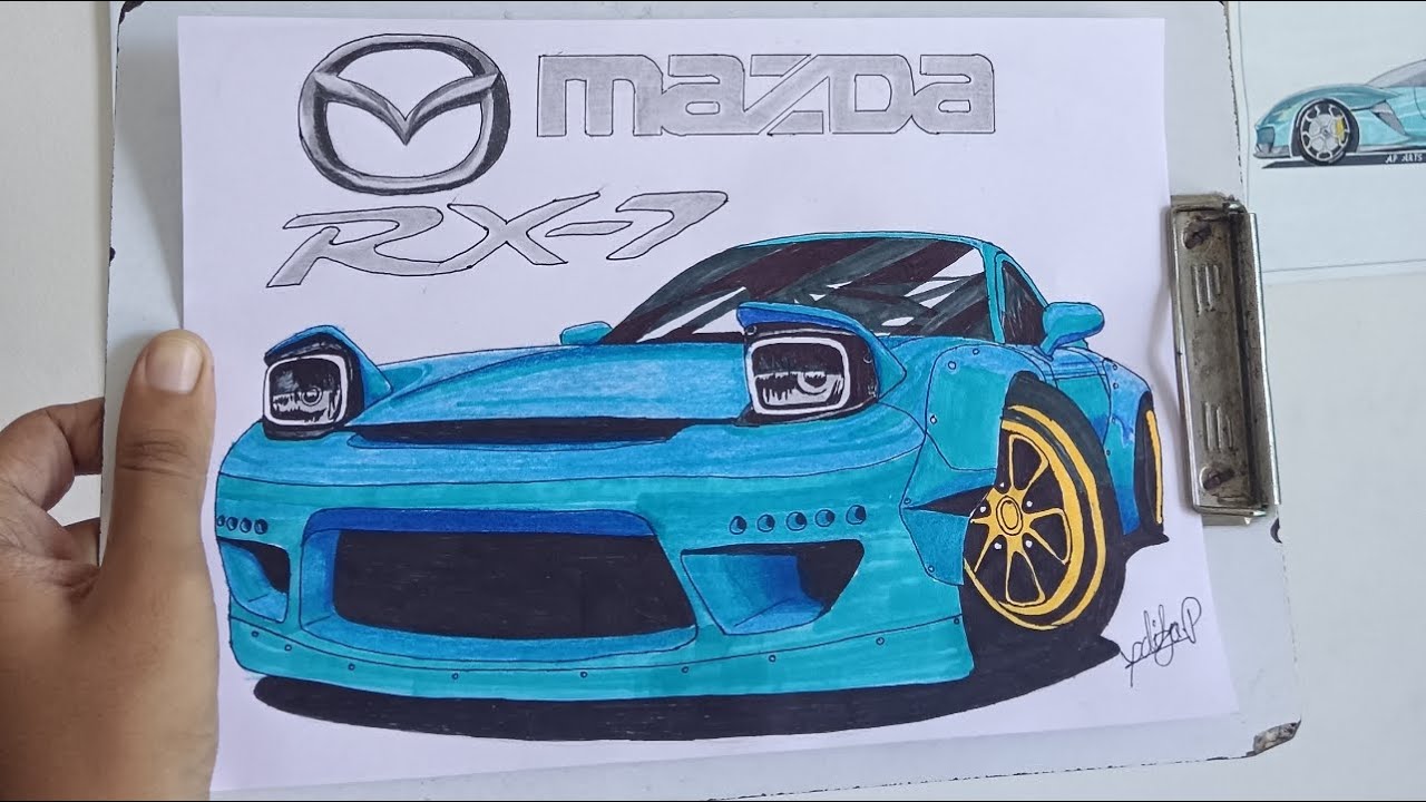 How to draw MAZDA RX-7 | Drift Car | With Alcohol Markers - YouTube