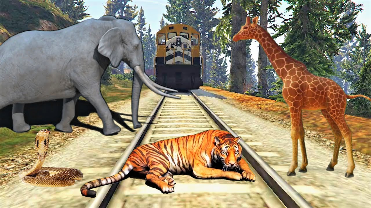 Train vs Animal | Tiger & Elephant Trying to Stop The Train | Grand ...