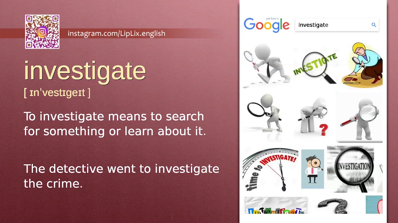 Investigate : B2 level english vocabulary lesson, www.LipLix.com - YouTube