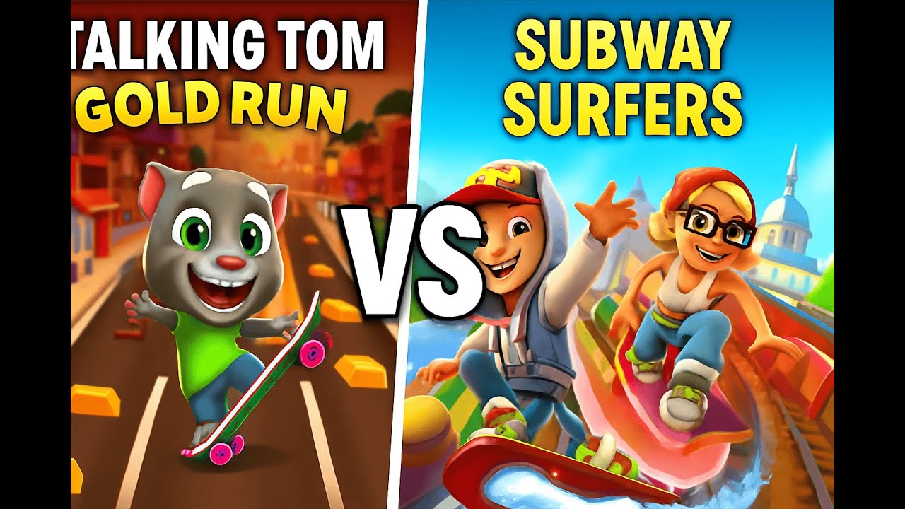 Talking Tom Gold Run VS Subway Surfers | Epic Half Split Screen ...