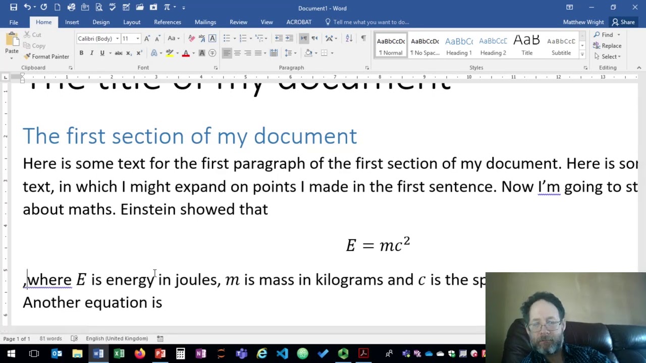 Equations in Word documents 3 Display equations default - YouTube