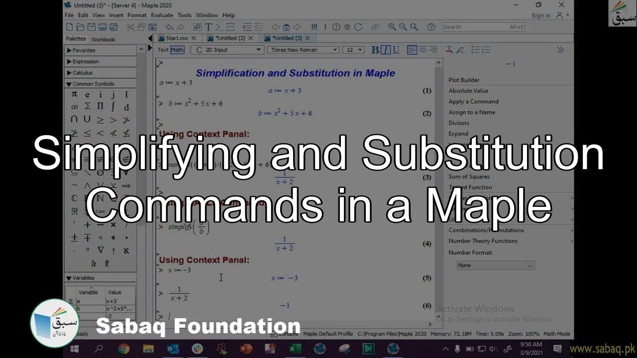 Simplifying and Substitution Commands in a Maple, Math Lecture | Sabaq.pk | - YouTube