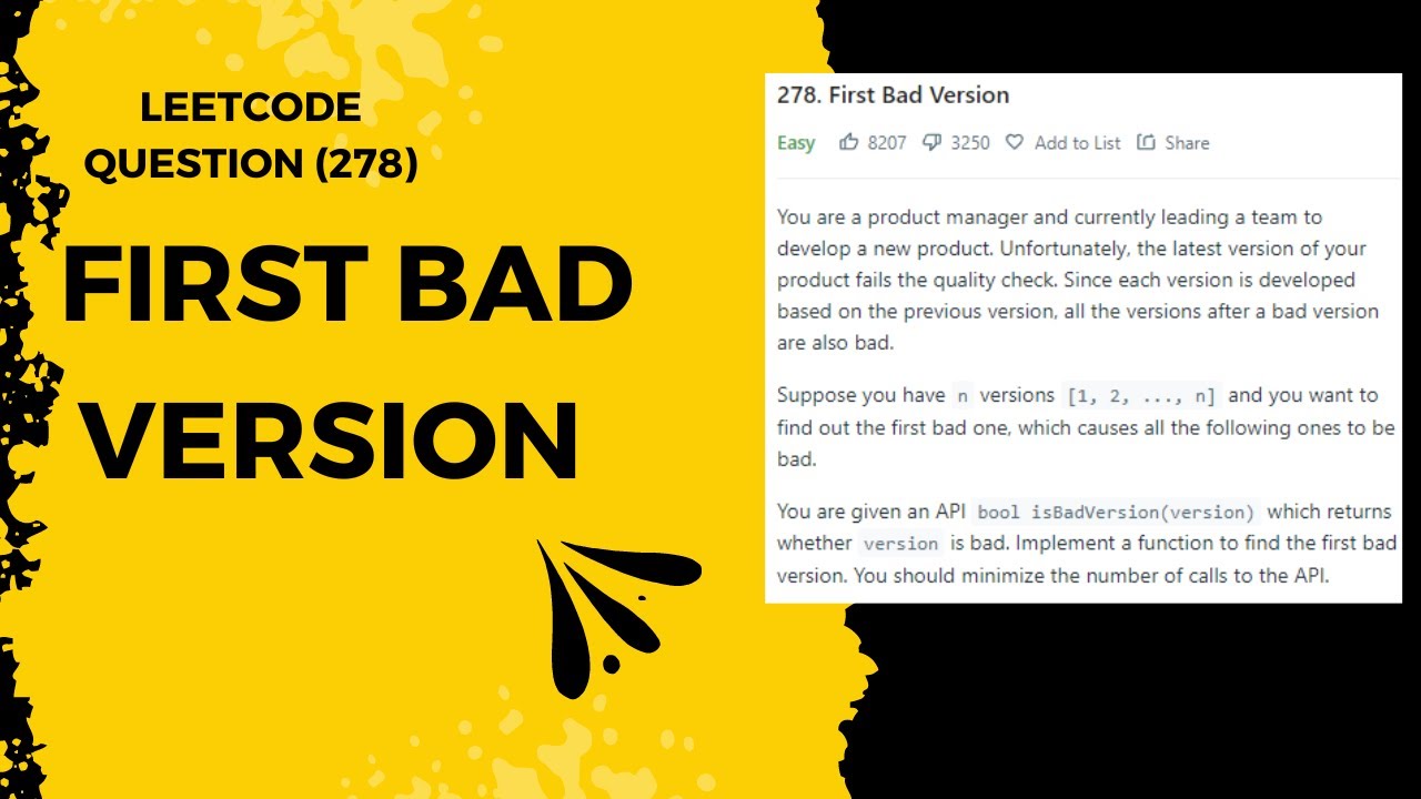 DSA Question (278) First Bad Version (leetcode) - YouTube