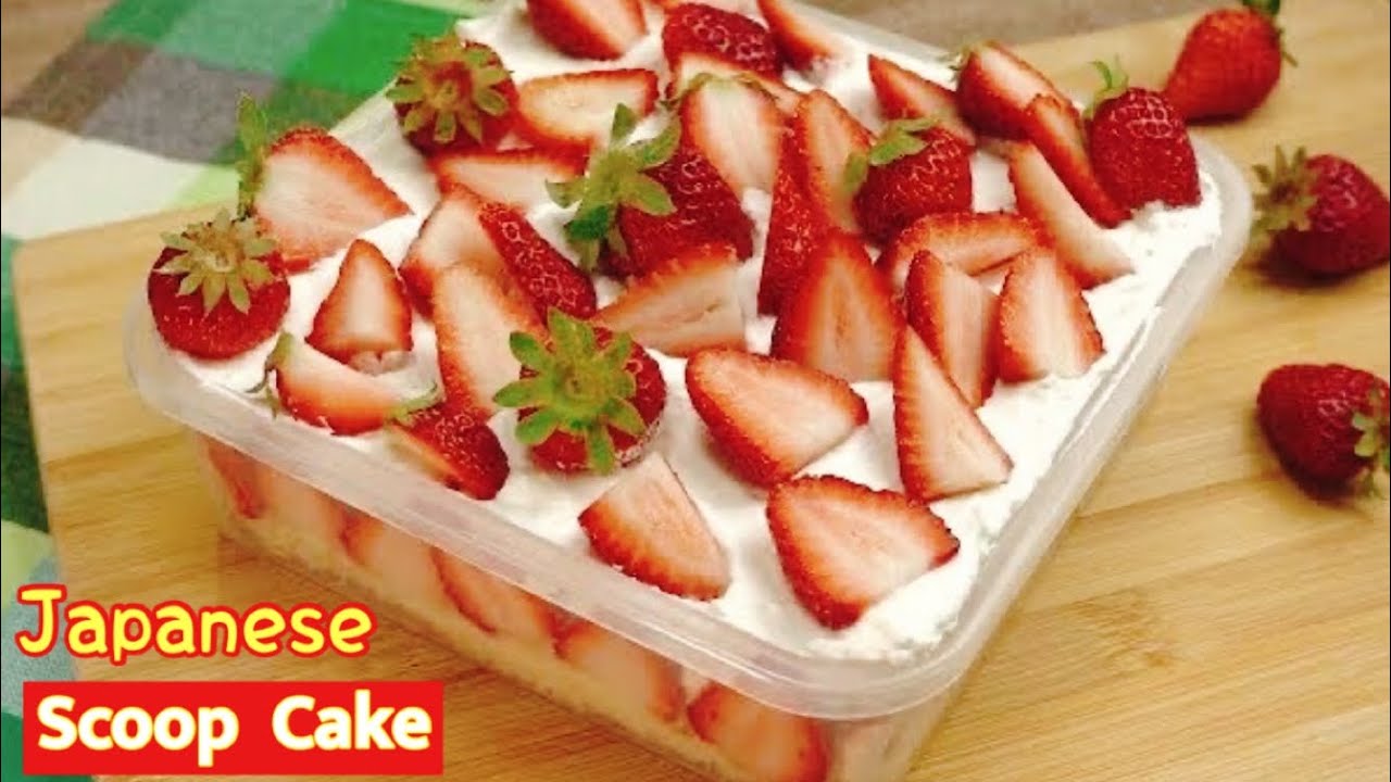 No oven Super easy to make Fresh Cream Strawberries Scoop Cake - YouTube