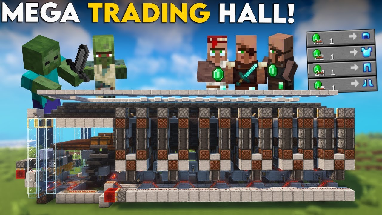 Minecraft Mega Villagers Trading Hall Tutorial | 1 Emerald Villagers ...