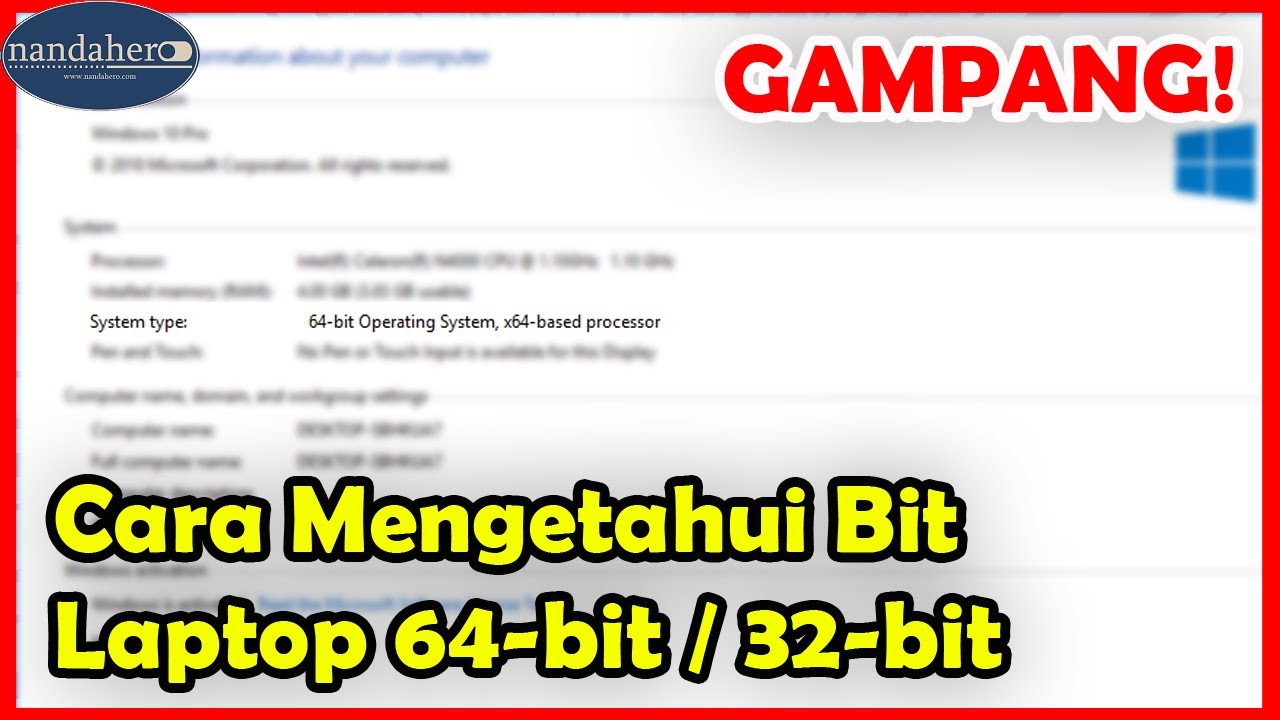 Cara mengetahui Bit Laptop 32-bit atau 64-bit - YouTube
