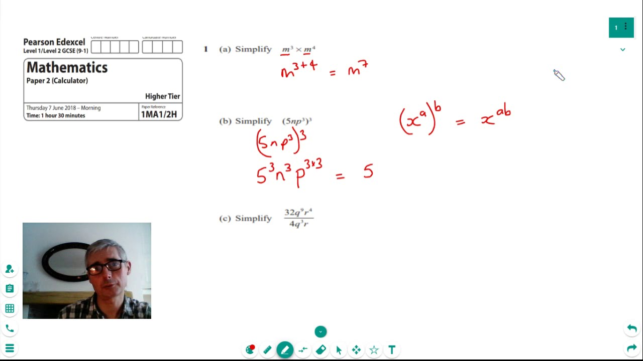 1 Indices Edexcel Maths 2018 Higher Tier Paper 2, Question 1 - YouTube