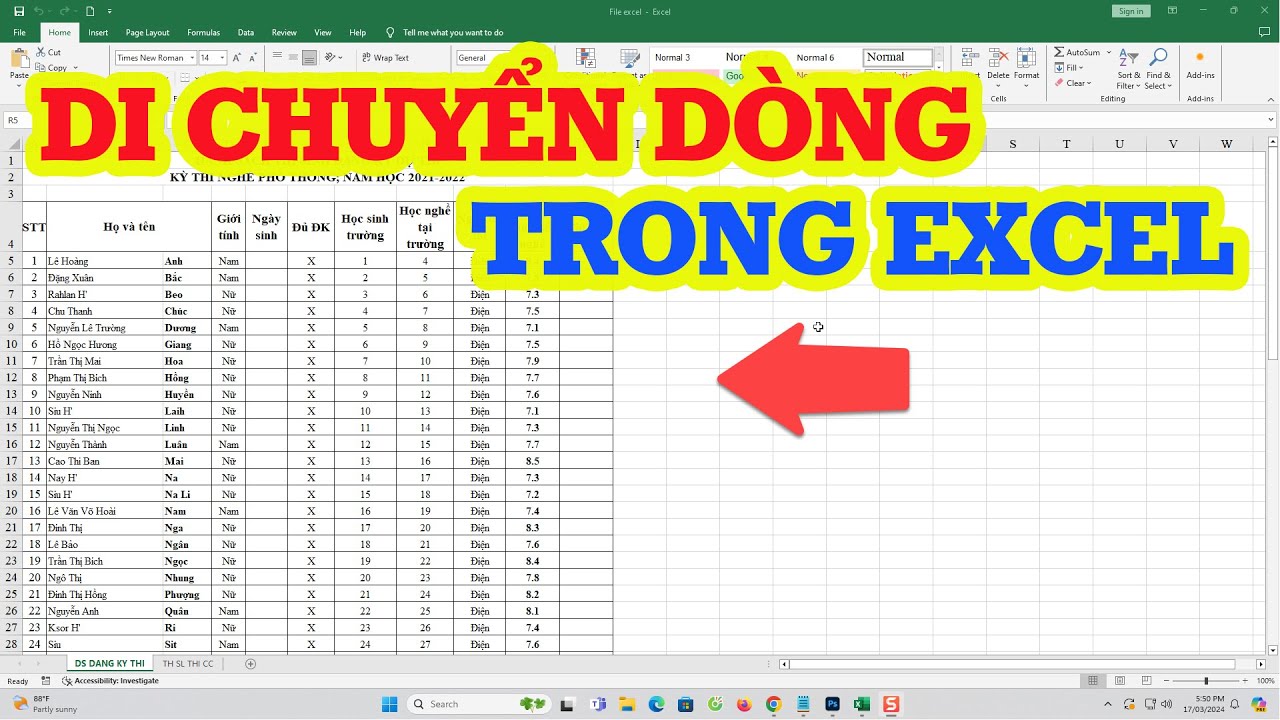 Cách di chuyển dòng trong Excel siêu dễ - YouTube