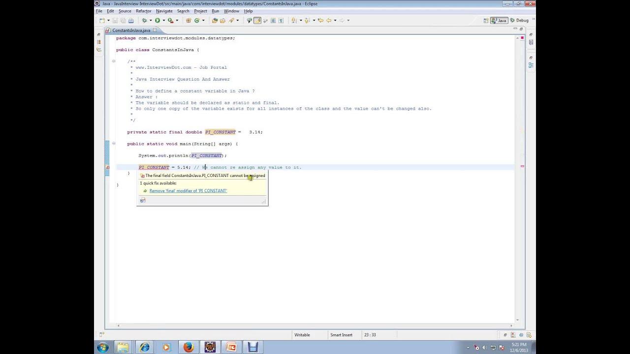 Constant Variable in Java How Static Final Java - YouTube