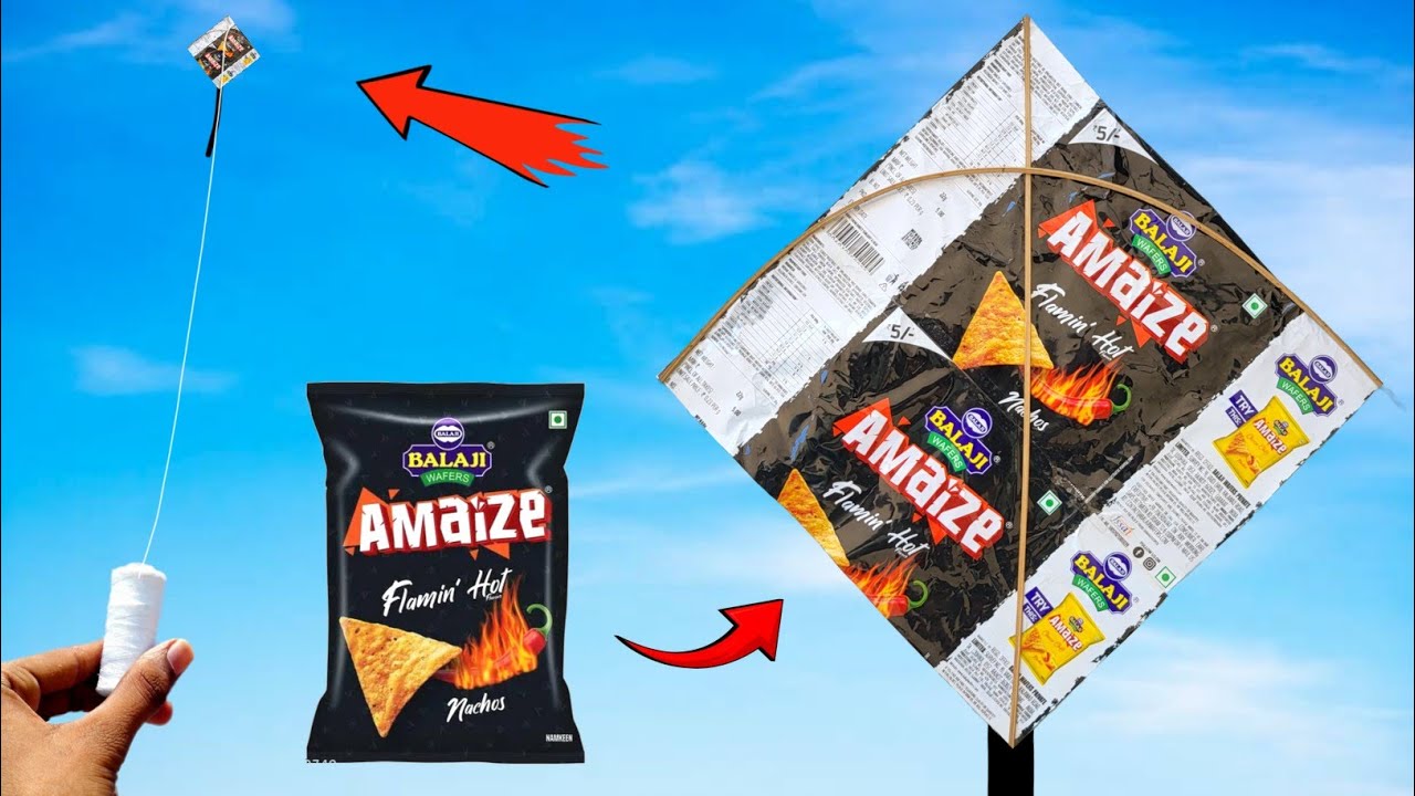 Balaji Nachos kite making , how to make kite from waste wrapper ...