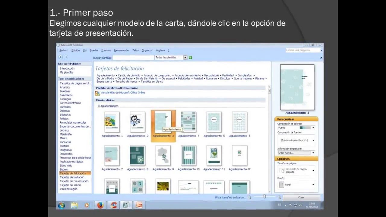 como crear una Tarjeta de felicitación en Publisher 2007 - YouTube