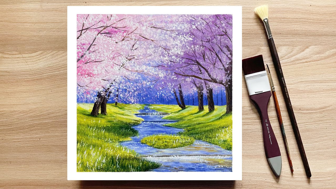 Spring river acrylic painting Timelapseart#40 - YouTube