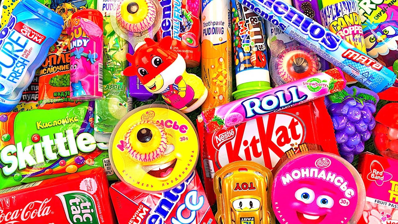 New 101 Yummy Snack Opening Mentos M&M's Roll Candy TicTac Sour Candy ...