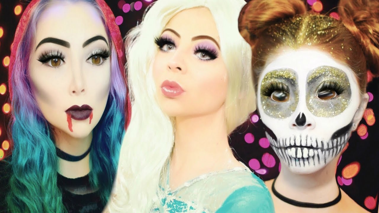 Easy Halloween Makeup Tutorials - Elsa - Skeleton - Vampire - - YouTube
