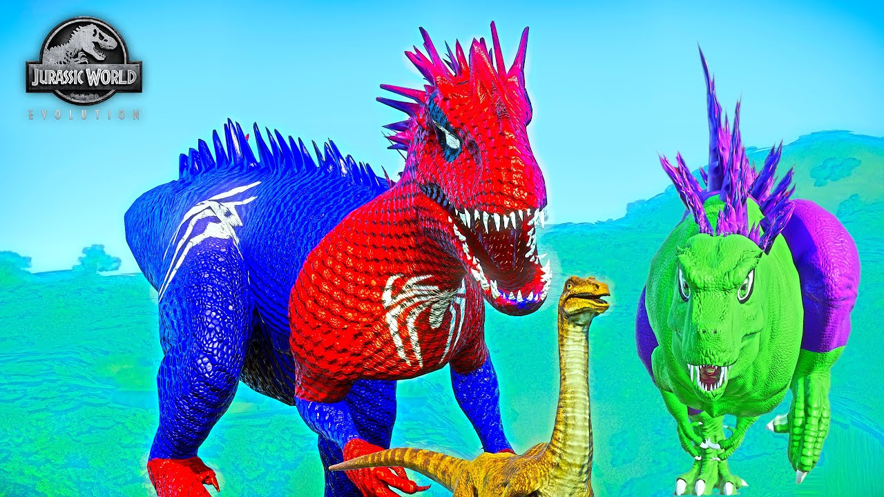 Spiderman Indominus Rex Vs Chomper Vs Hulk Godzilla Acrocanthosaurus ...