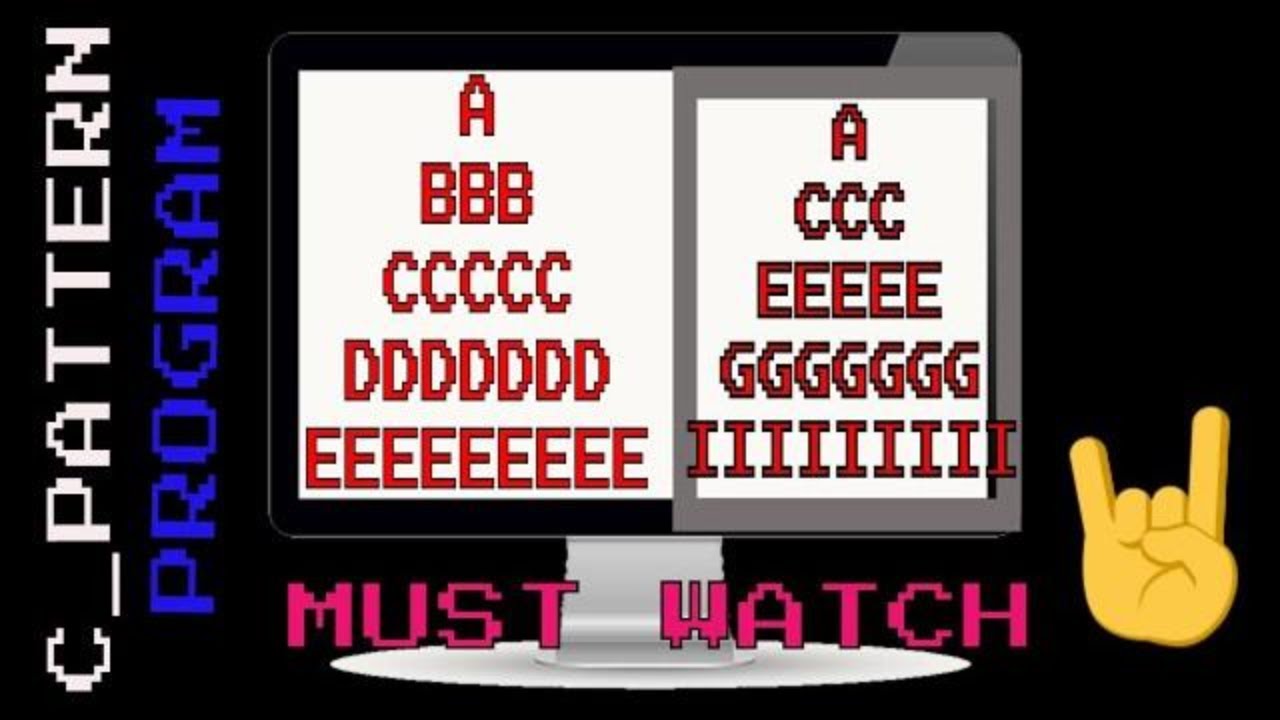 program of Pyramid shape printing(alphabet) with logic in C language ...