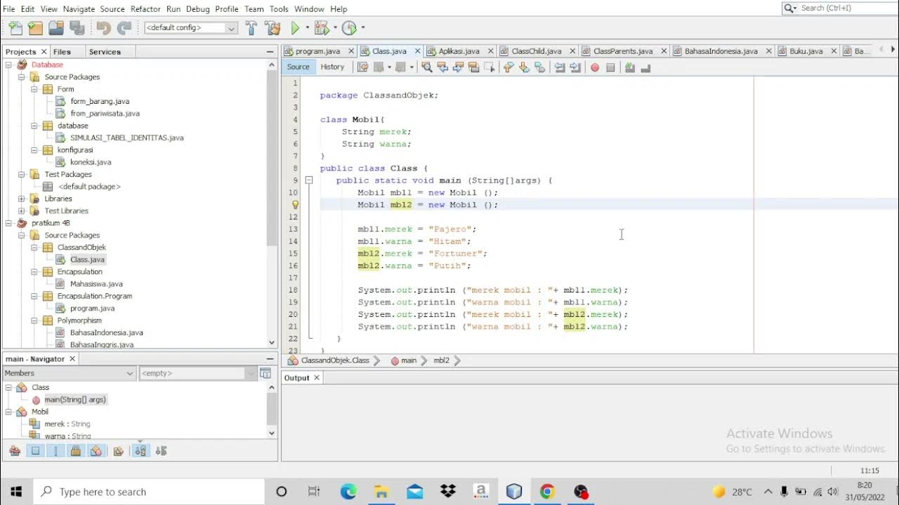 Penjelasan Tentang Class, Objek,Attribute, dan Method didalam aplikasi Netbeans - YouTube