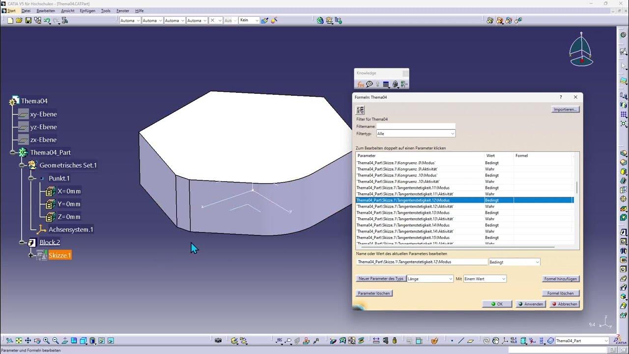 CATIA V5 DE T04 / Deutsch / Parameter erstellen und verknüpfen - YouTube