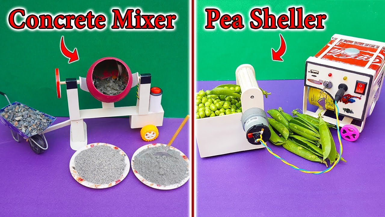 2 Mini Projects Pea Sheller & Concrete Mixer | Making Electric Pea ...