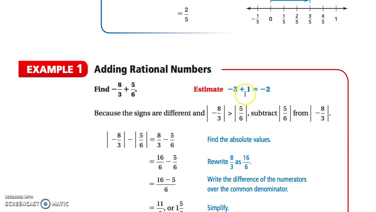 Adv. Math 1.3 Adding Rational Numbers - YouTube