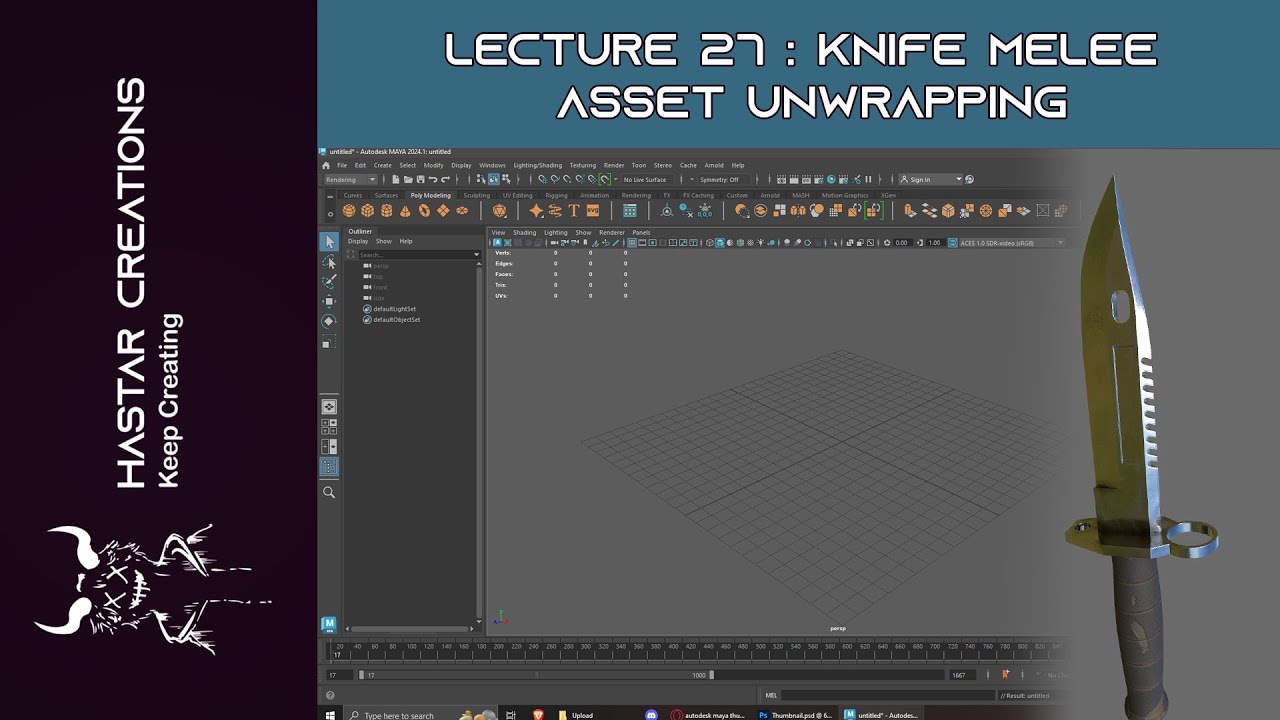 Autodesk Maya Lecture 27 - Knife Melee Weapon Asset Unwrapping | Hastar ...