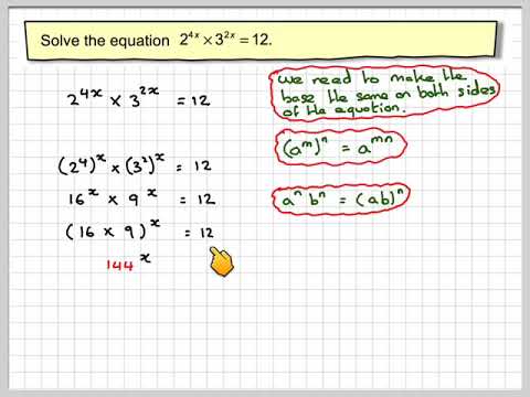 Solving an equation with indices by making the base the same - YouTube