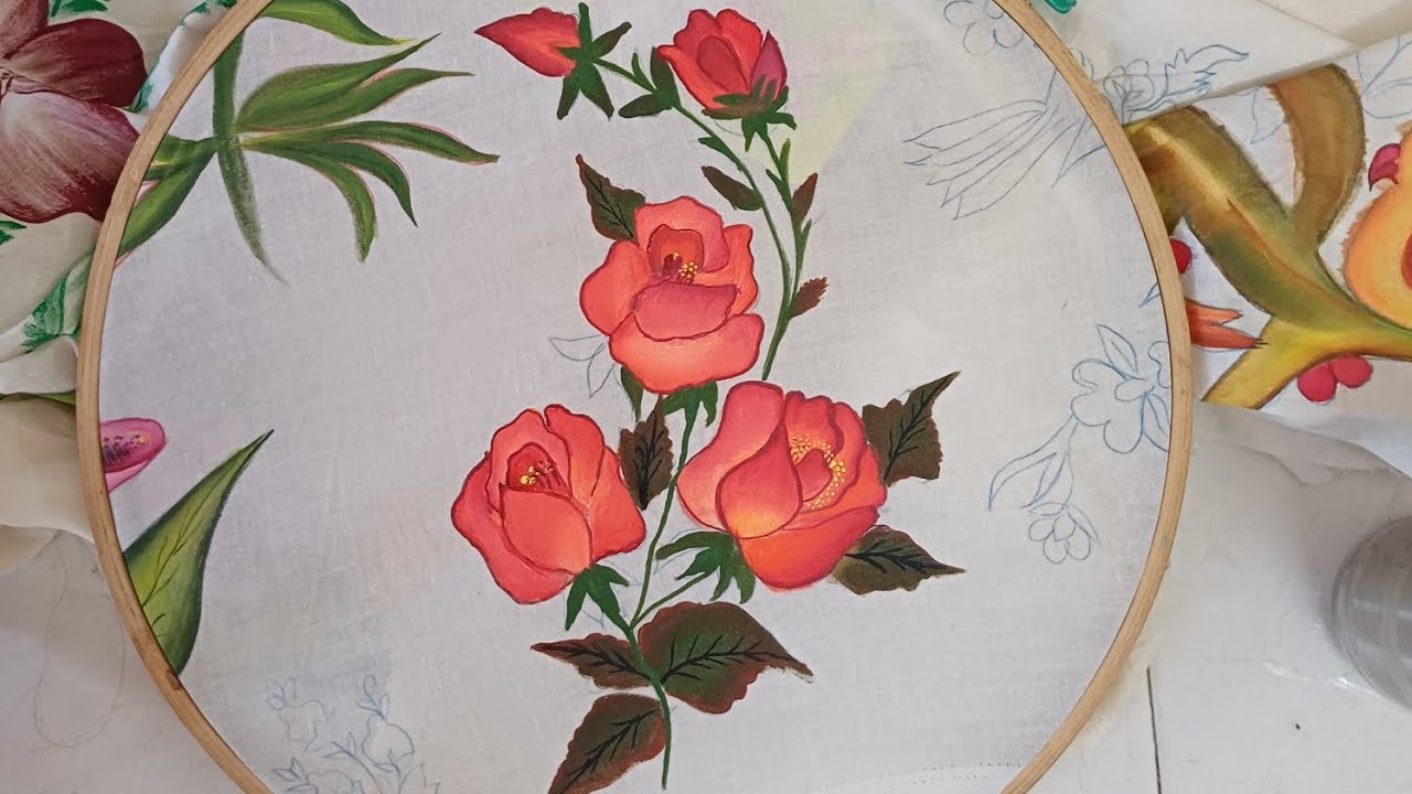 rose bunch design for saree/ fabric painting / rose painting. - YouTube