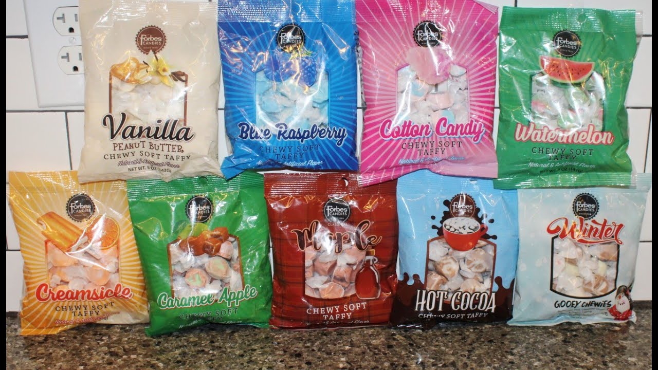 Trying NINE Flavors of Forbes Candies Soft Chewy Taffy - YouTube