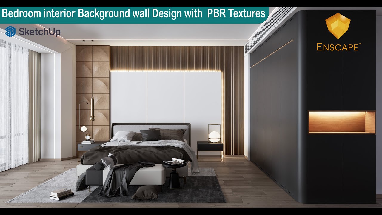 Enscape Bedroom interior Background wall Design with PBR Textures ...