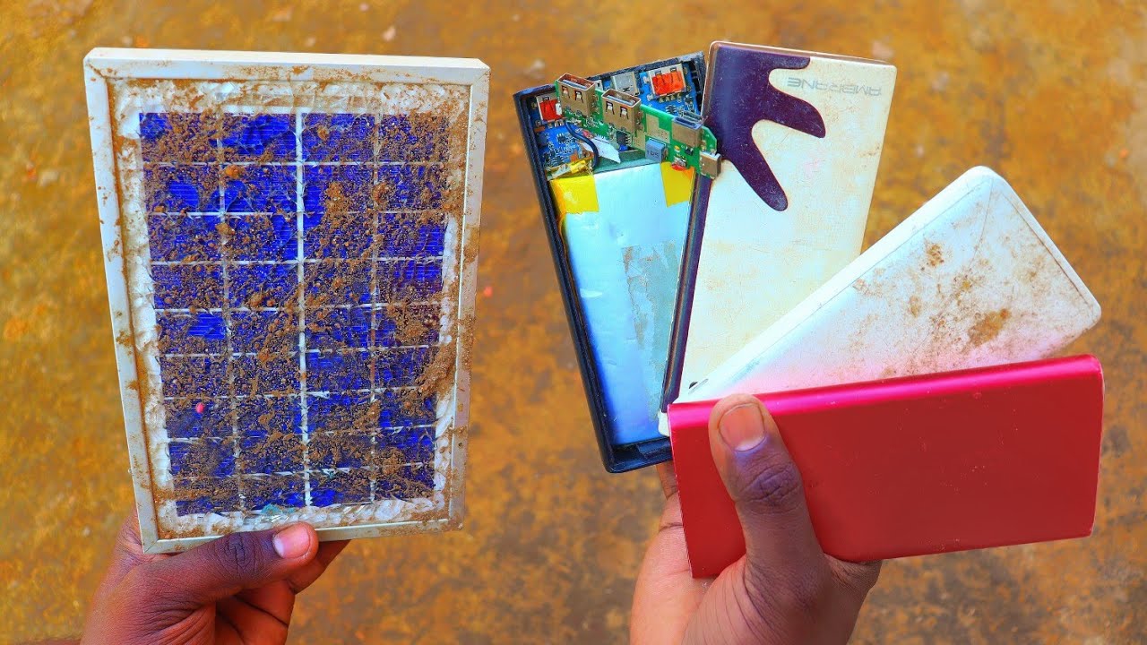 old solar panel and old power bank reuse idea - YouTube