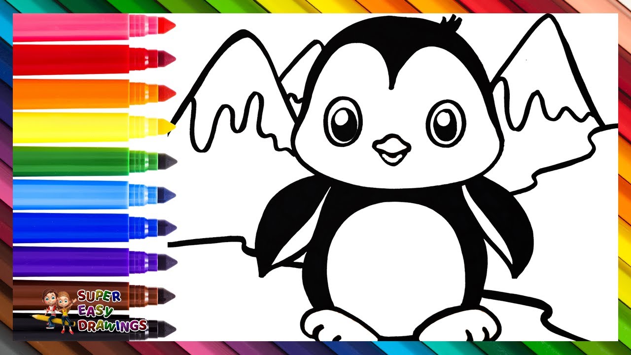 How to Draw a Penguin 🐧🗻 Draw and Color a Cute Penguin ️🗻🧊🌈 Drawings ...