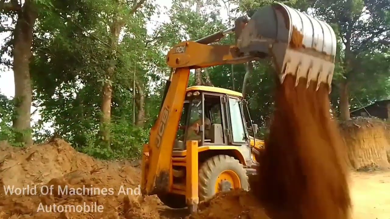 JCB 3DX Machine Digging Mud For Clearing Hills In Village. - YouTube