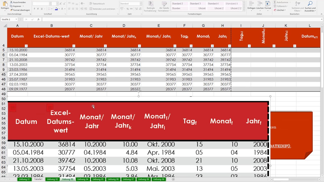 Excel Zeitdaten: 2. Verwendung von Datumswerten in der Tabellenkalkulation (L3Ü3) - YouTube