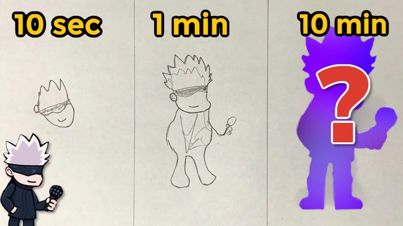 Drawing fnf Satoru Gojo mod in 10 seconds, 1 minute, 10 minutes ...