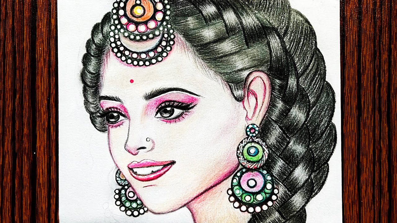 How to draw a Traditional girl with beautiful braid hairstyle | Face ...