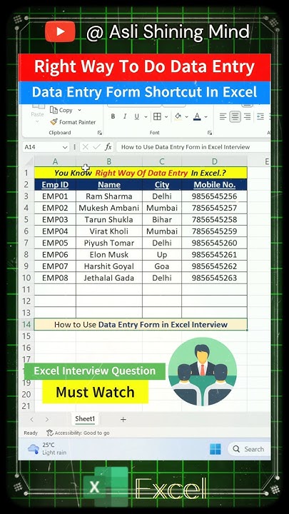 Data Entry Form Shortcut key in Excel🤯👨‍💻💥How to do Data Entry in Excel 🤔 #excel #shorts # ...