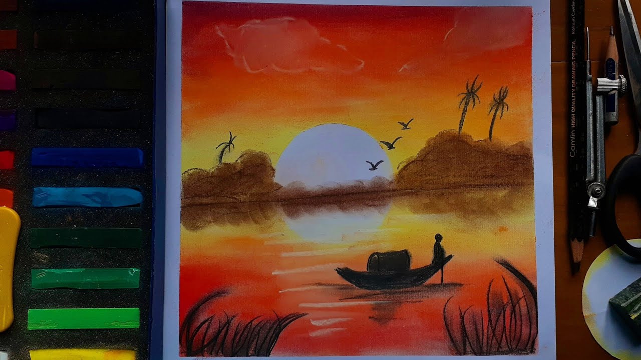 A simple beautiful soft pastel scenery very easy drawing step by step ...