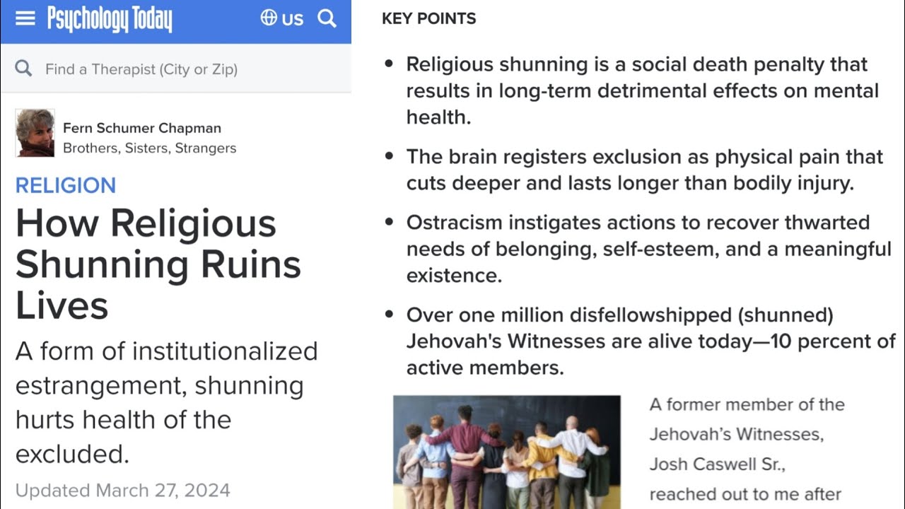 Jehovah's Witnesses and Shunning in Psychology Today - YouTube