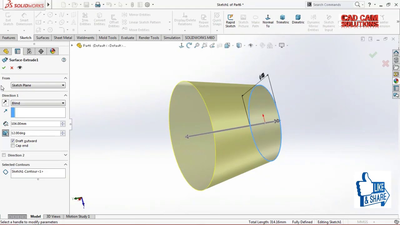 #SolidWorks #Extrude Surface - YouTube