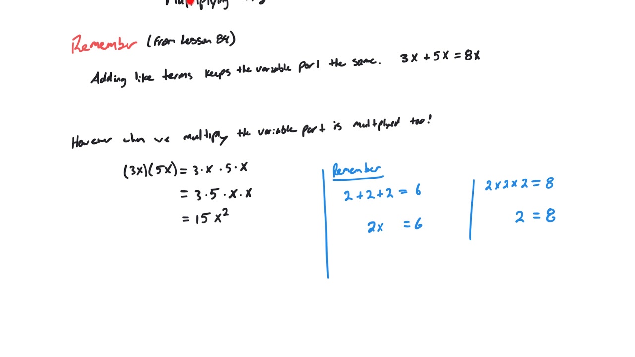 7th Grade Math Lesson 87 - Multiplying Algebraic Terms - YouTube