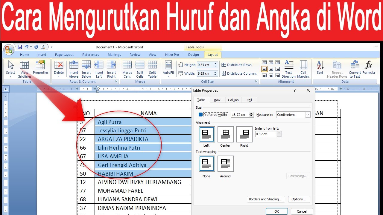 cara mengurutkan huruf dan angka pada tabel di word - YouTube